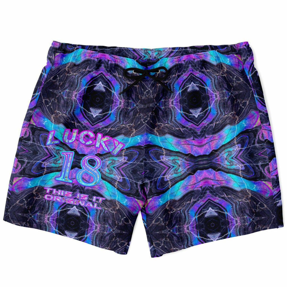 Neon Colors with Black Marble and Galaxy Design on Swim Trunks for Men ...