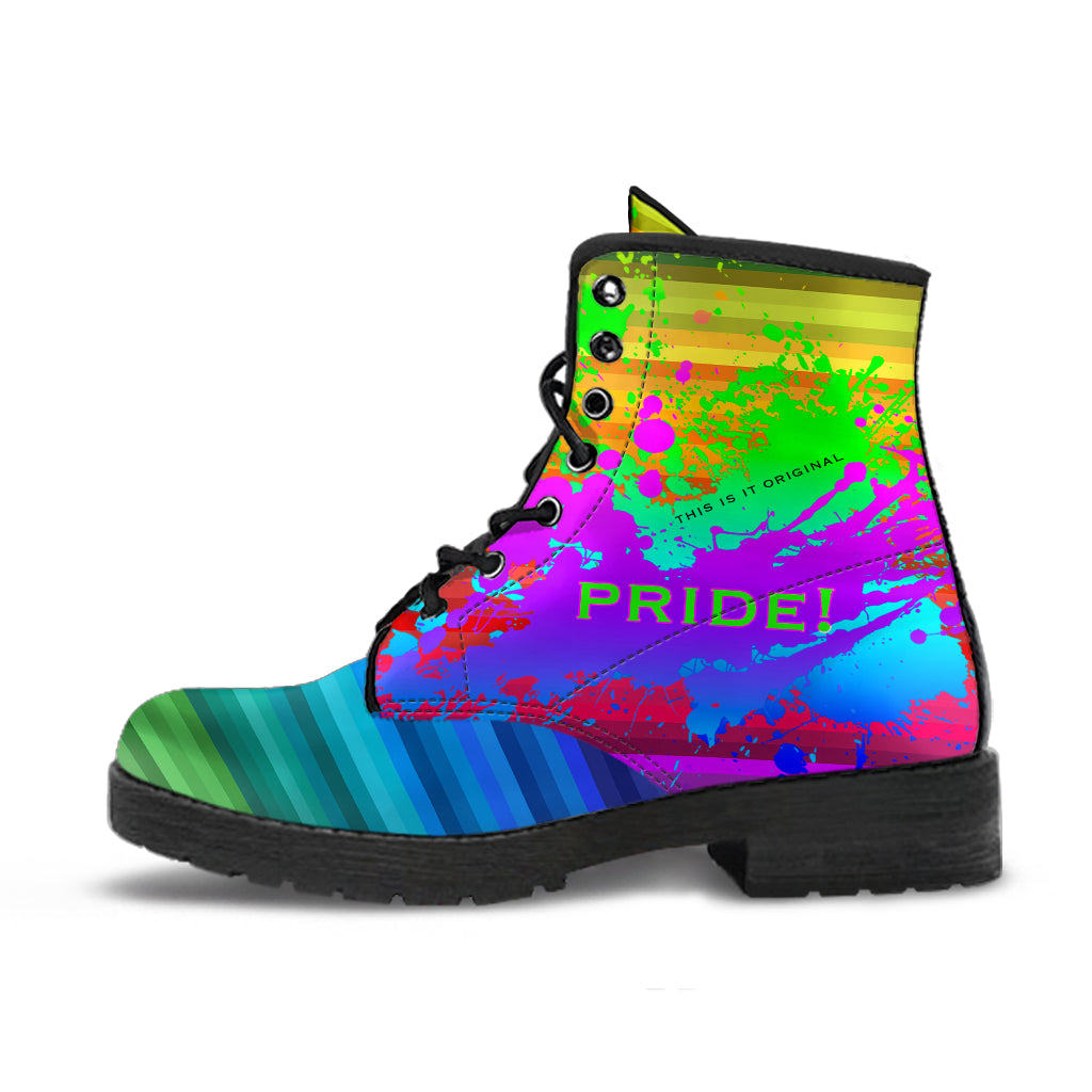 Pride! Rainbow Design Art With Neon Splash Leather Boots – This is iT ...