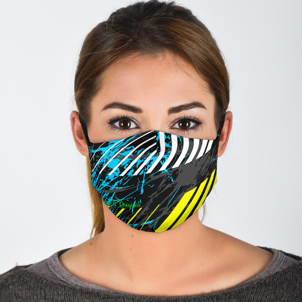 Racing Style Blue With Yellow Stripes Design Two Protection Face Mask ...