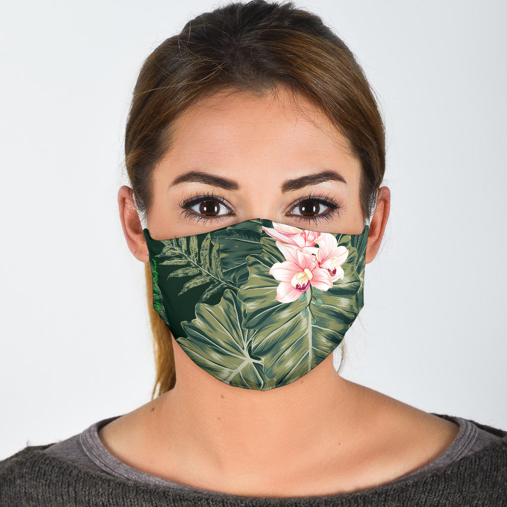 Lovely Tropical Green Leaf & Pink Flower Protection Face Mask – This is ...