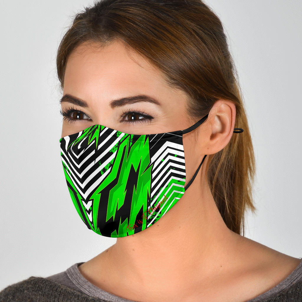 Racing Style Neon Green & Black Stripes Vibes Protection Face Mask ...