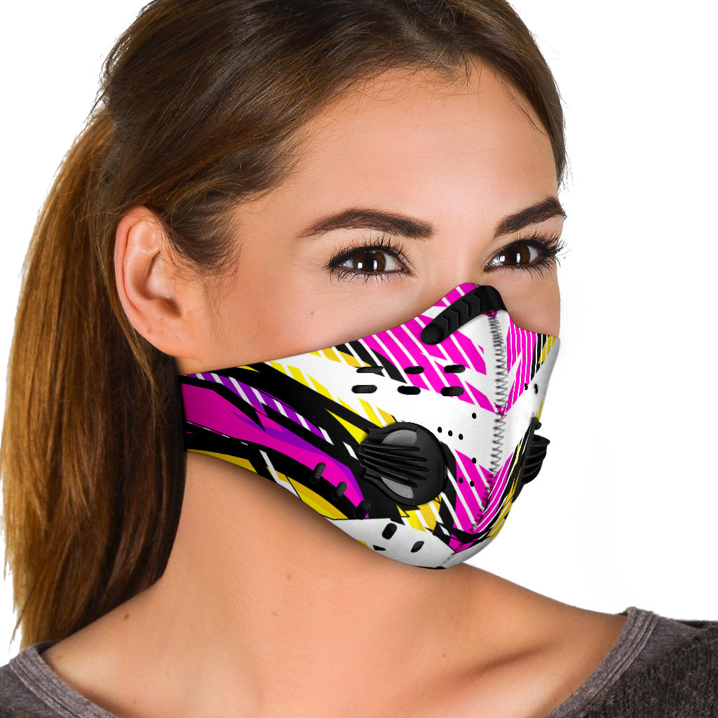 Racing Style White & Pink Stripes Vibes Two Premium Protection Face Ma ...