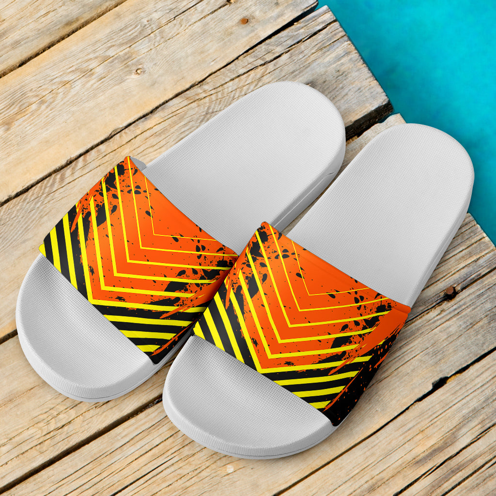 Racing Style Neon Orange & Yellow Stripes Vibes Slide Sandals – This is ...