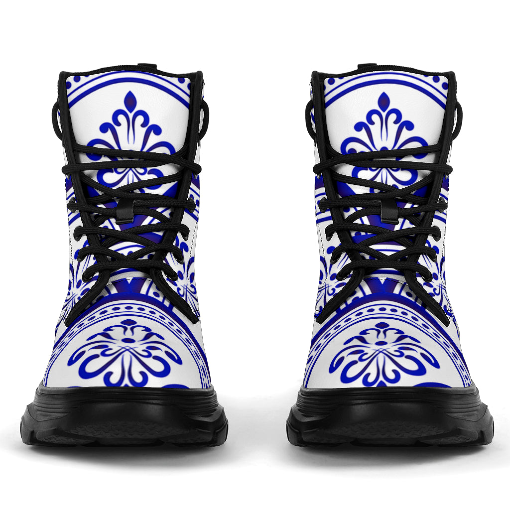 Traditional Blue & White Ornamental Vibes Design One Chunky Boots ...
