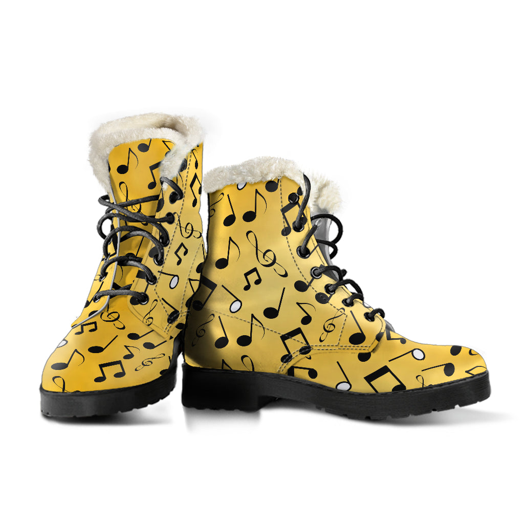 Yellow Music Notes Design Faux Fur Leather Boots – This is iT Original