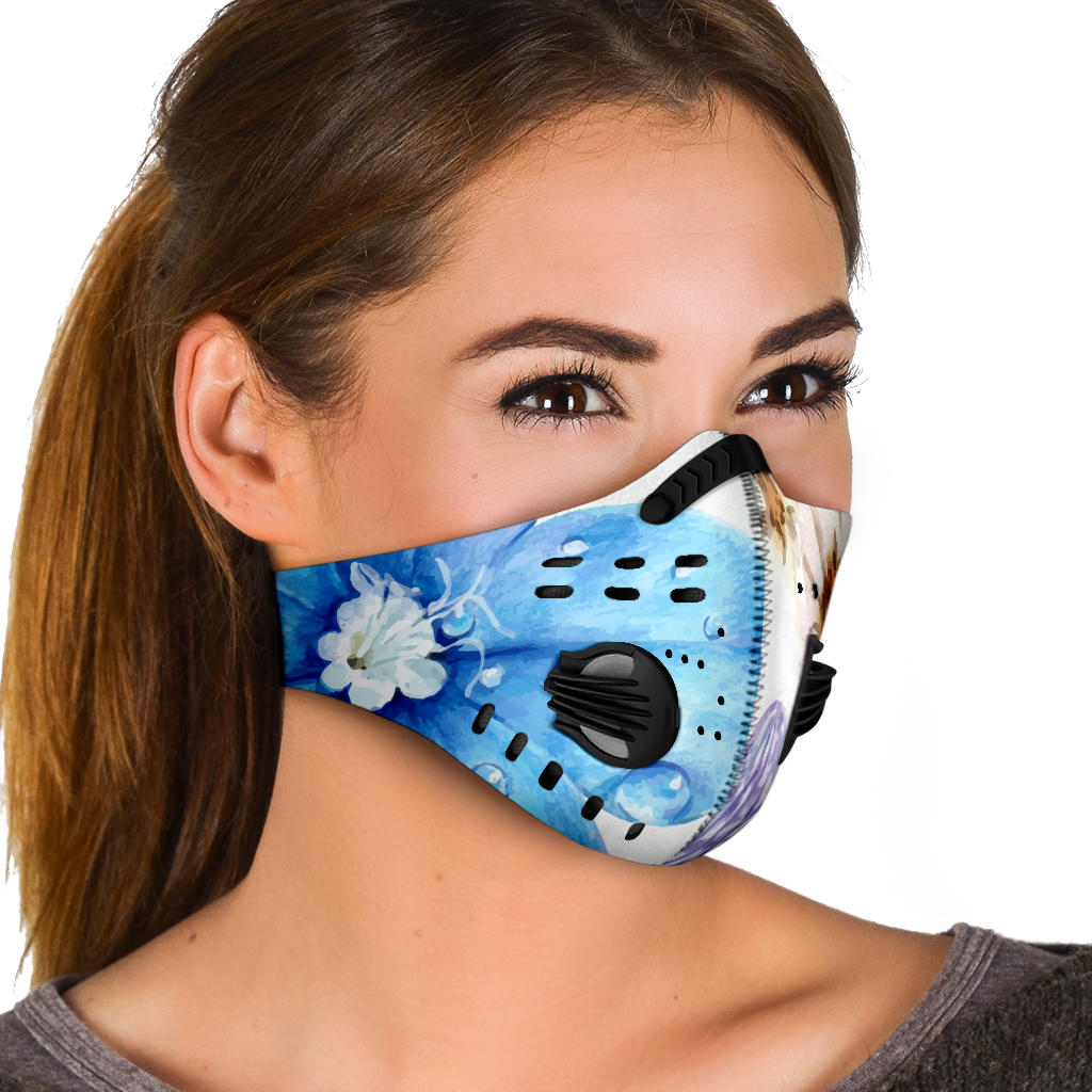 Lovely Light Blue Flowers Art Two Premium Protection Face Mask – This ...