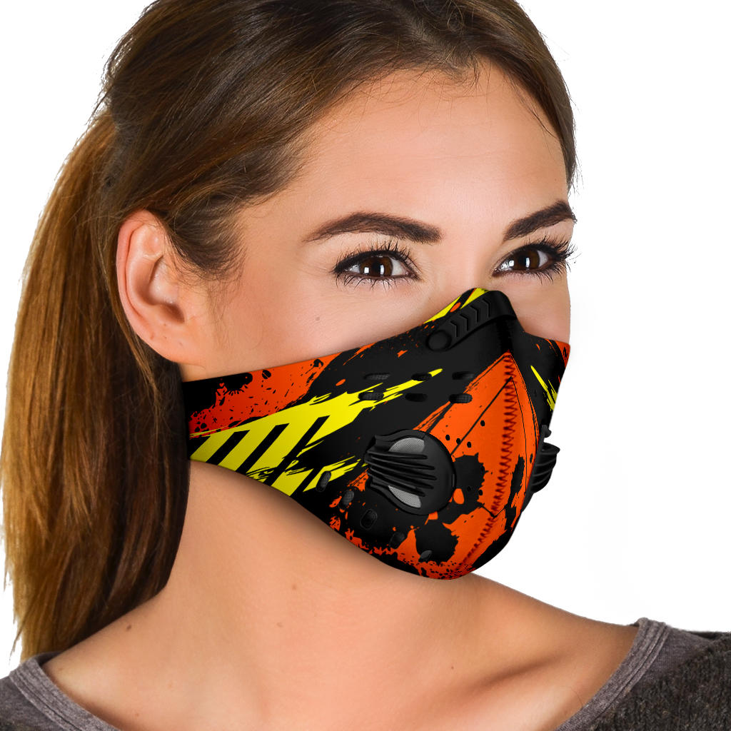 Racing Style Orange & Yellow Design Two Premium Protection Face Mask ...