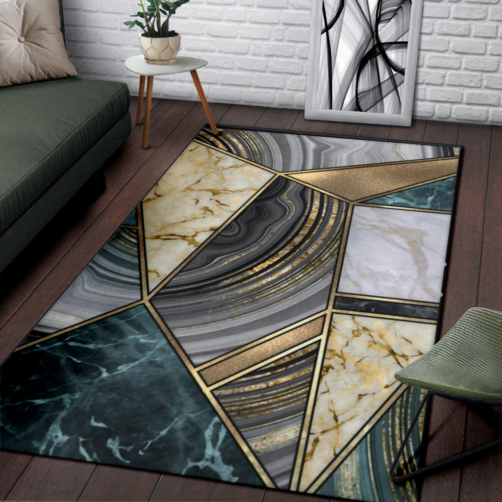Faux Marble Geometric Gold Area Rug – This is iT Original