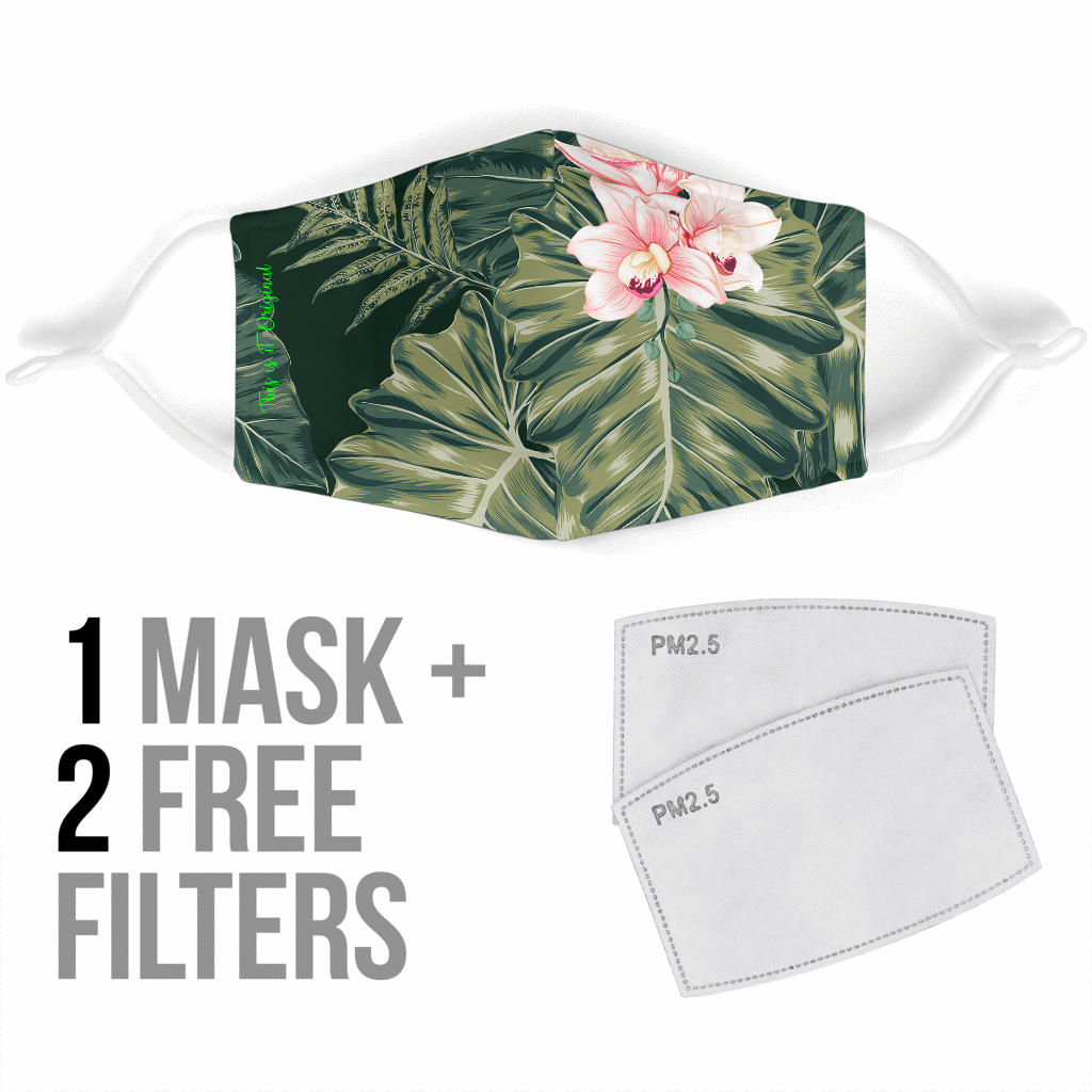 Lovely Tropical Green Leaf & Pink Flower Protection Face Mask – This is ...