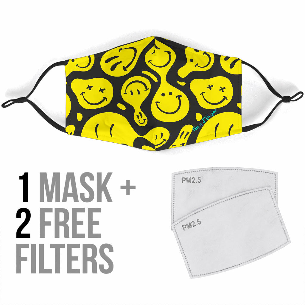 Funny Smile Emoticon Yellow And Black Design Protection Face Mask ...