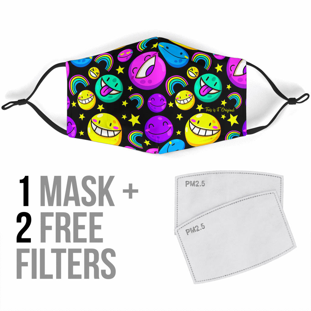 Funny Smile Emoticon Party Neon Color Design Protection Face Mask ...
