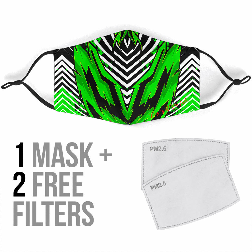 Racing Style Neon Green & Black Stripes Vibes Protection Face Mask ...